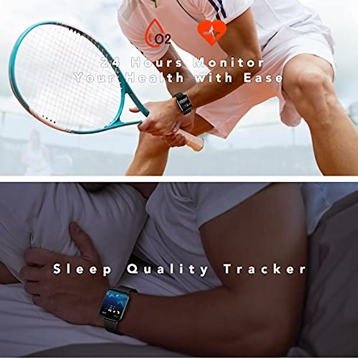 Hommie Smart Watches for Men, 1.69" HD Touch Screen Fitness Tracker IP68 Waterproof Smartwatch with Heart Rate Monitor, Blood Oxygen, Pedometer, Compatible with Android iPhone iOS