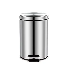 8 Liter / 2.1 Gallon Thickened Household Simple Stainless Steel Metal Foot Open Lid Trash Can, with Inner Bucket, Suitable for Kitchen, Bathroom, Office