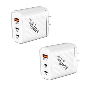 2 Pack 40W USB C Wall Charger, Dual Port PD+QC 3.0 Power Adapter, Fast Plug Charging Block for iPhone 11/12/13/14/15 Plus Pro Max,Samsung Galaxy S23/S22/S21 Android Phone