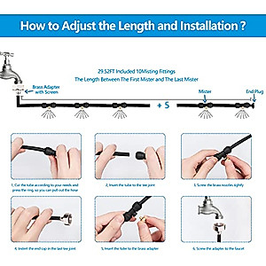 HBlife Misting Cooling System, 39.4 FT(12m) Misting Line + 13 Brass Mist Nozzles + Brass Adapter(3/4In), Misters for Outdoors Patio Garden Greenhouse Trampoline. Outside Mister for Waterpark, Black
