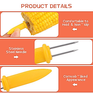 Elcoho 50 Pieces Stainless Steel Corn Holders Corn on The Cob Holders Prong Skewers with Storage Box