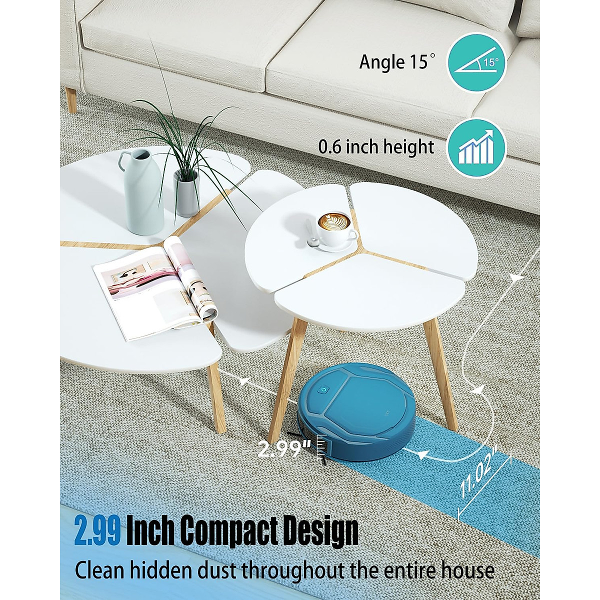 OKP Robotic Vacuum Cleaner, WiFi/App/Alexa, Robot Vacuum Cleaner with Schedule, Accurate Obstacle Crossing, Self-Charging, Slim Design, Quiet, Perfect for Hard Floors, Pet Hair, Carpets