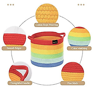 Zooawa Rainbow Storage Cotton Rope Baskets for Baby Room|Rainbow Baskets for Classroom | Baby Laundry Basket for Nursery Storage|Toy Baskets Organizer for Baby Rainbow Nursery Decor,14" x 12"