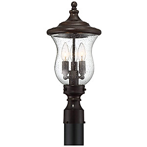 Carriage Traditional Outdoor Post Light Fixture LED Bronze 19" Clear Seedy Glass Decor Exterior House Porch Patio Outside Deck Garage Yard Garden Driveway Home Lawn Walkway - Franklin Iron Works