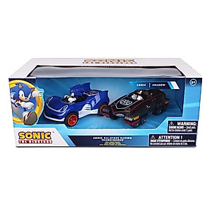 NKOK Sonic Transformed All-Stars Racing Pull Back Action: Shadow and Sonic Hedgehog, Two Vehicles, Video Game Legends, No Batteries Required, Pull Back – Release - and Watch it go