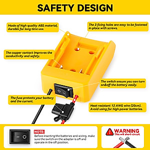 Ecarke Power Wheels Adapter for Dewalt 18V/20V DCB201 DCB205 ect Lithium Battery with Fuse & Wire terminals Power Convertor Dock Power Connector for Rc Toy Car,12 Gauge Robotics,Rc Truck,DIY(Upgrade)
