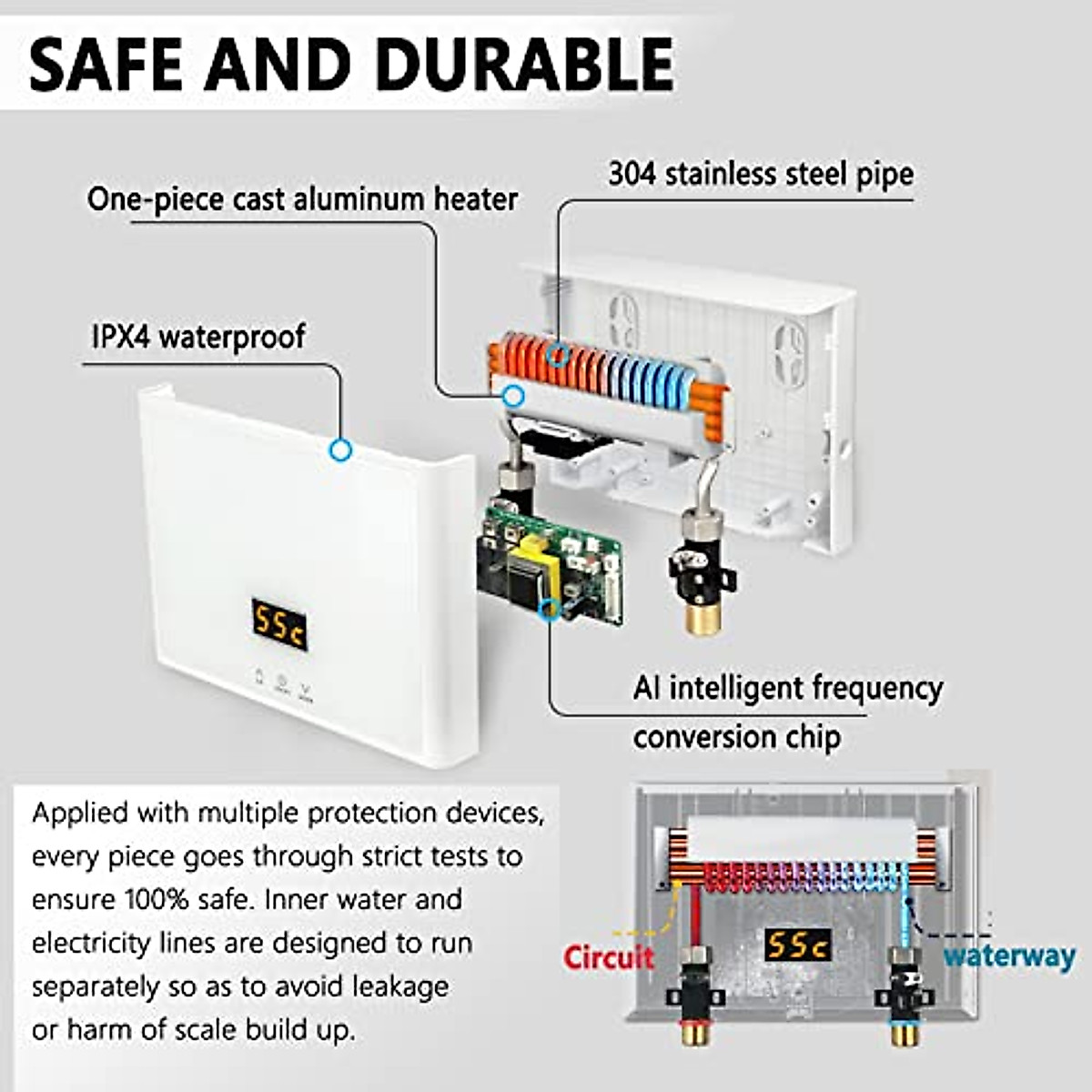 FMATOZ Mini Electric Tankless Water Heater 4000W 110V Constant Temperature Instant Hot Water Heater with Remote Control Digital Display On Demand Hot Water Heater for Home Kitchen Indoor