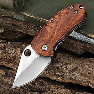 Dispatch Mini Folding Small Pocket Knife, Stainless Steel Sanding Blade and Steelhead EDC Tactical Tools with Wooden Handle, Everyday Carry, Unique Small Gift for Father-Mother Men Women