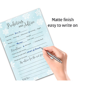 SNOWFLAKES Prediction and Advice Cards - Pack of 25 - WINTER Wonderland BLUE Boy Baby Shower Game, Wishes for Mommy & Daddy Message Baby It’s Cold Outside Activity Keepsake Frost Holiday G781-PDAV
