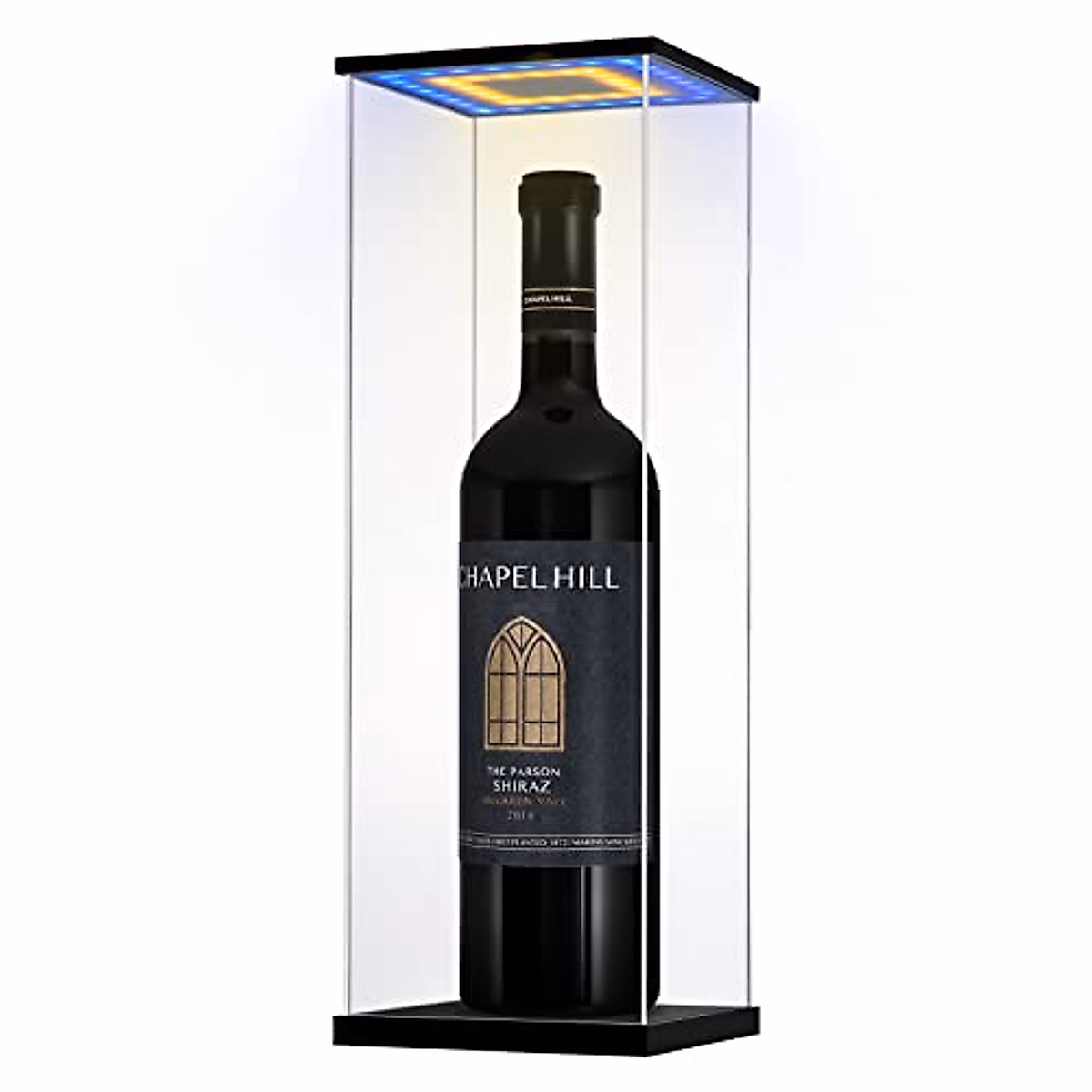 DIWNELEM Acrylic Wine Bottle Display Case with LED Light Display Stand Wine Display Case Protector Dustproof for Red Wine,Champagne,Liquor,Whiskey,Beer,Beverage Bottle (5 * 5 * 14.2")