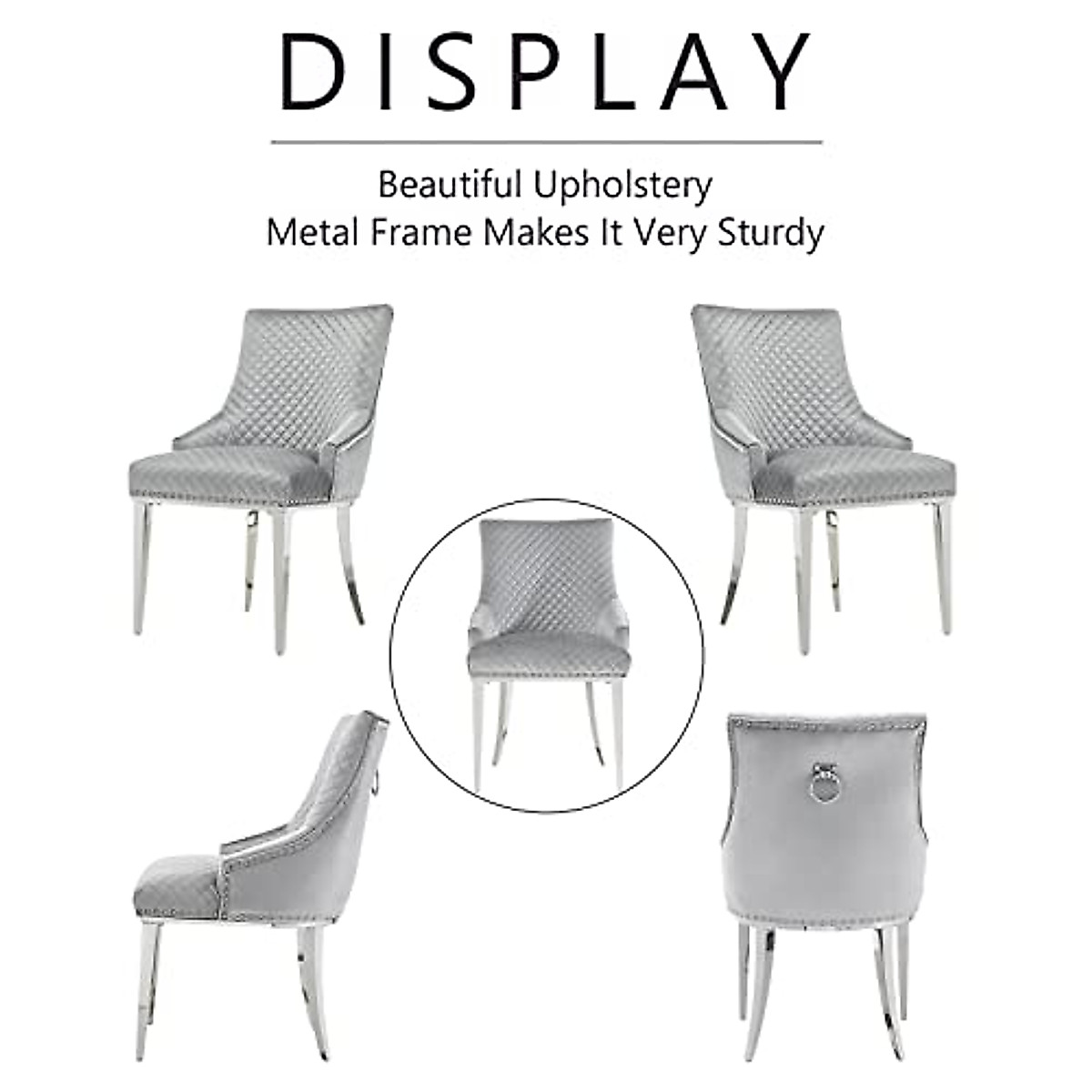 Anewsun Modern Dining Chairs, Light Grey Velvet Upholstered Dining Room Chair with Silver Mirrored Stainless Steel Legs, Set of 2