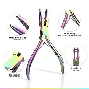 EHDIS Hair Extension Beading Tool Kit Stainless Steel Hair Extensions Micro link Bead Closer and Remover Pliers set, Beads Hair Pulling Hook & Micro Ring Loop Tool Set