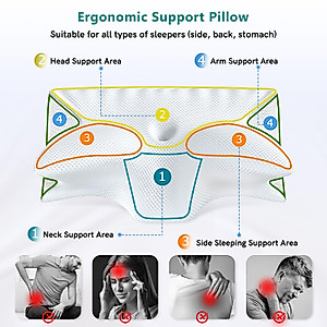 TailsUp Cervical Neck Pillow, Neck Pillows for Pain Relief, Orthopedic for Sleeping with Cooling Pillowcase, Bed Support for Side, Back, Stomach Sleeper