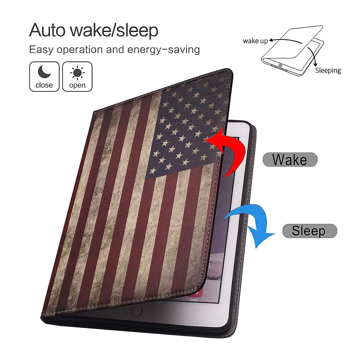 iPad Mini 5 Case, Mini 4 Case, iPad Mini 1/2/3 Case, Protective Leather Case, Adjustable Stand Auto Wake/Sleep Smart Case for iPad Mini 5th/4th Gen 7.9 inch - Vintage USA American Flag