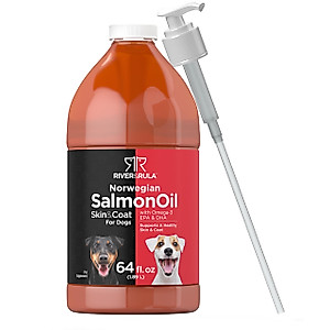 Horbaach Salmon Oil for Dogs 64 fl oz | with Pump | Supports Healthy Skin and Coat | with Omega 3, EPA & DHA | Bulk Size Pet Supplement | Non-GMO, Gluten Free