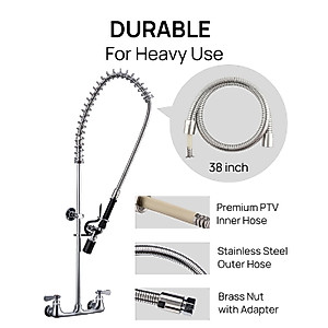 Sepaitek 38 inch Commmercial Faucet Repalcement Hose for Pre Rinse Faucet Sprayer, Commercial Faucet Parts Stainless Steel Flexible Hose for Restaurant Hospital Dishwasher, Leak-Free and Durable