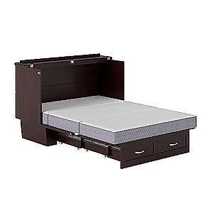 AFI, Monroe Murphy Bed Chest with 6 inch Memory Foam Folding Matttress, Built-in Charging Station and Storage Drawer, Full, Espresso