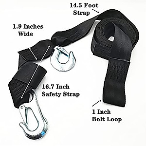 BRGMAX Boats Trailer Winch Hook Strap Wench Rope for Ranger Double Hook 16ft,1 Inch Loop on Opposite end for Attachment to Winch 9642019
