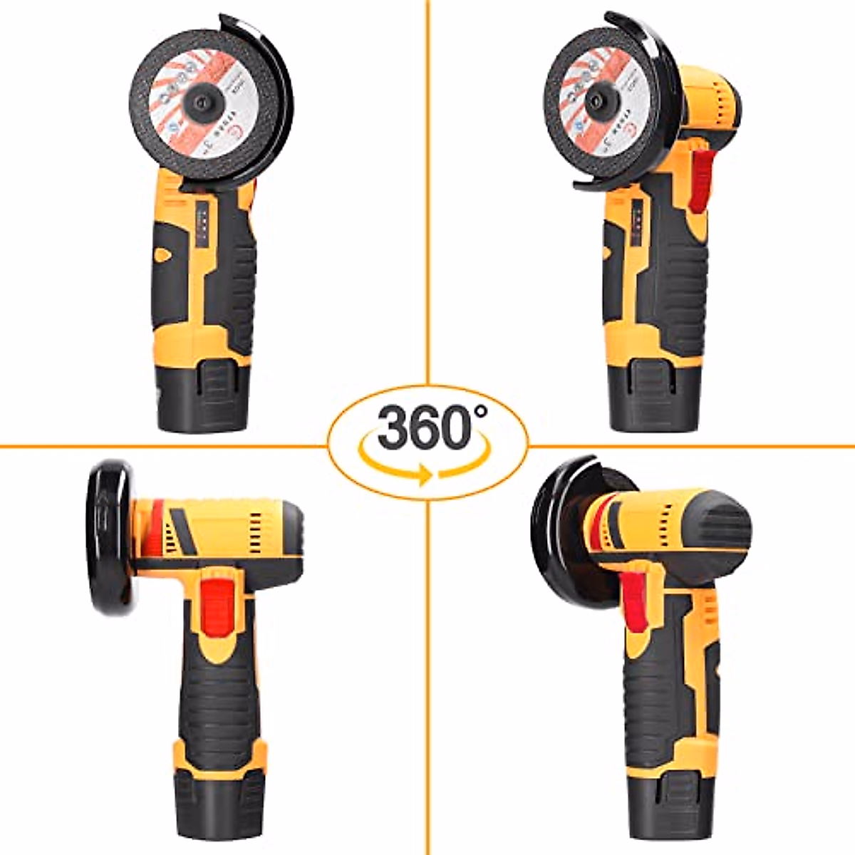 Angle Grinder, Geevorks Mini Angle Grinder 12V 19500RPM, Electric Grinding Tool for Cutting Polishing Ceramic Tile Wood Stone Steel, with 2 Cutting Disc/2PCS 1200mAh Battery