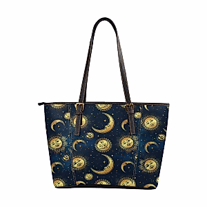 InterestPrint Womens Handbags Ladies Purses Shoulder Bags Tote Bag Boho Celestial Bodies Gold Sun Moon and Stars