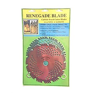 2pk--8"--44t/56t Combo Pack -- (1) 44t Green Viper (1) 56t red Razor -- "Hybrid" Pack -- RENEGADE BLADE® - GS1 Barcoded Shelf Hanging Blister Pack-- Carbide Brush Cutter Blades, 203mm Dia.