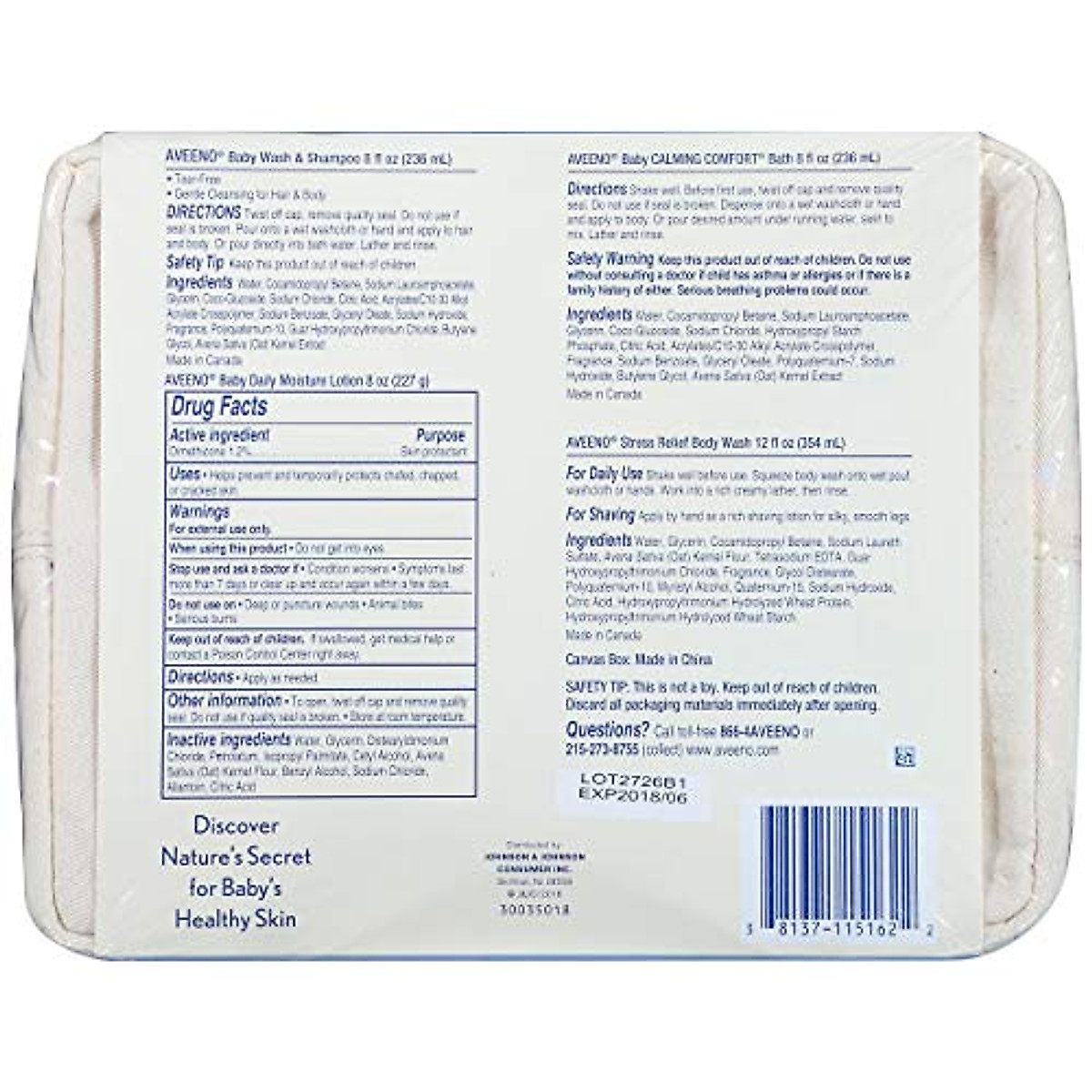 Aveeno Baby Daily Bathtime Solutions Gift Set to Nourish Skin for Baby and Mom, 4 items