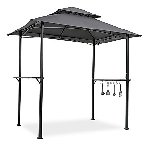 Koity Double Tier Grill Gazebo 8x5, Outdoor Grill BBQ Gazebo, Steel Frame with Hook and Bar Counters, Grey (Grey)