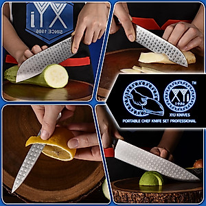 XYJ Kitchen Knife Block Sets 7pcs Stainless Steel Chef Knife Canvas Knife Bag Drawer Knife Holders Cooking Knife For Meat Fish Vegetable Cutting (Coffee)