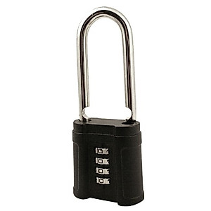 FJM Security SX-874 4-Dial Long Shackle Combination Padlock With Black Finish