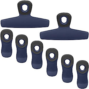 COOK WITH COLOR Set of 8 Bag Clips- 2 Large Heavy Duty Chip Clips and 6 Refrigerator Magnet Clips for Food Storage with Air Tight Seal Grip for Snack Bags and Food Bags (Blue)