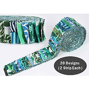 Soimoi 40Pcs Animals Print Precut Fabrics Strips Roll Up 1.5x42inches Cotton Jelly Rolls for Quilting - Teal Green