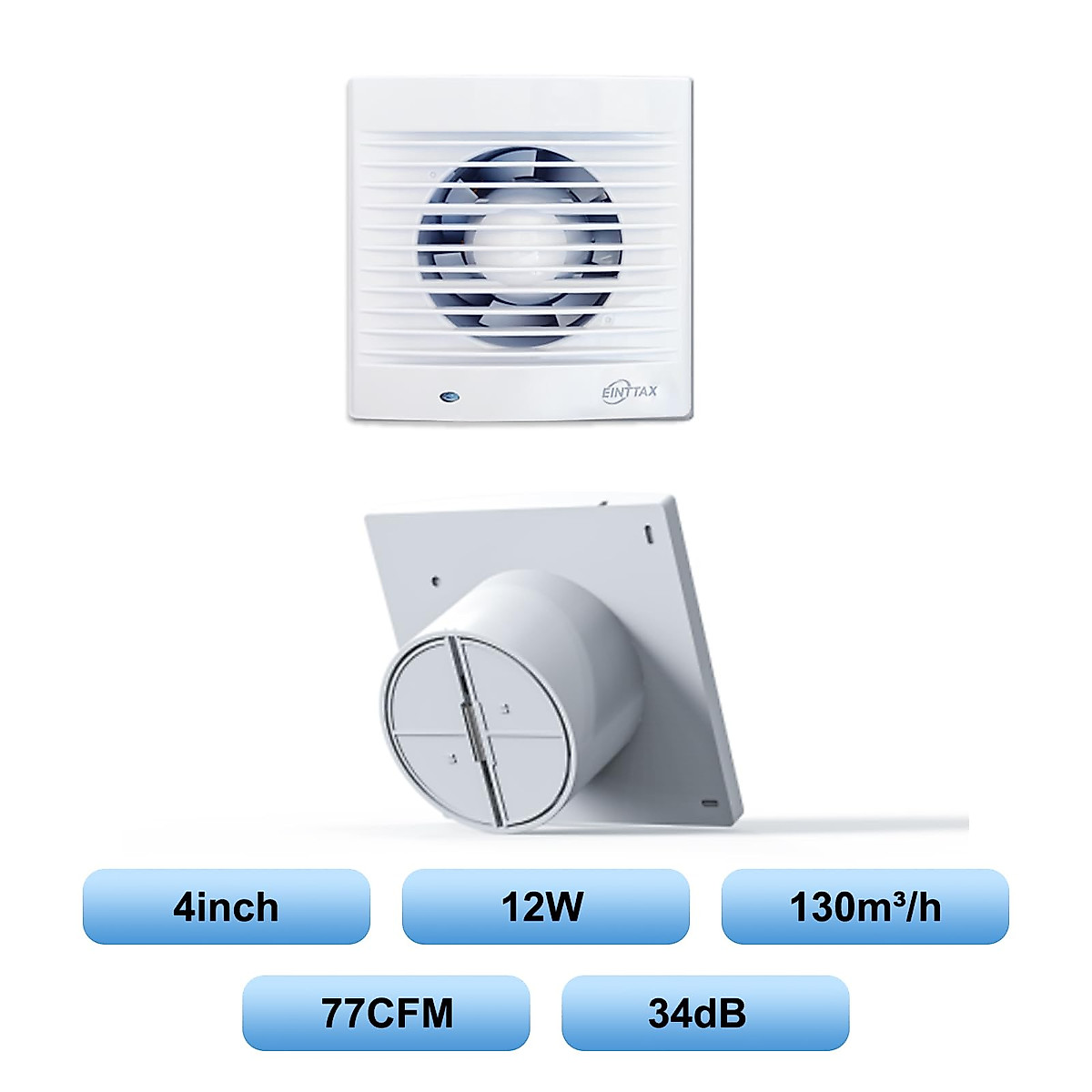 EINTTAX 4 Inch Bathroom Exhaust Fan, Wall/Window Mount Ventilation Bathroom Vent Fan, 34dB Low Noise, 12W, White, US Plug (EIN-E10)