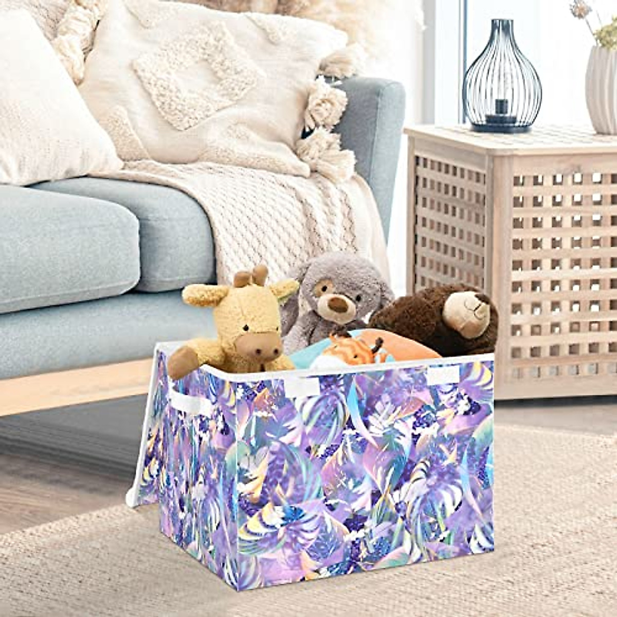 Kigai Storage Basket Butterfly Purple Storage Boxes with Lids and Handle, Large Storage Cube Bin Collapsible for Shelves Closet Bedroom Living Room, 16.5x12.6x11.8 In