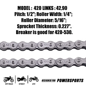 CNCMOTOK 420 Jackshaft Chain 42Link+Standard Roller Chain 90 Link+ Chain Breaker, fit for Coleman BT200X CT200U Trail 200 CT200U-EX Baja TrailMaster Warrior Heat 196cc Powersports Mini Bike Part