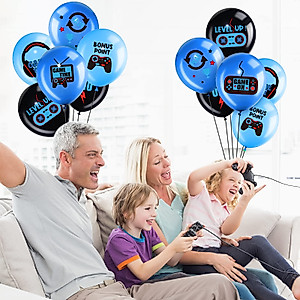 Video Game Party Balloons Set Game Birthday Party Balloons Game Theme Balloons Decorations Gaming Black Latex Balloons for Teens Player Birthday Party Supplies, 36 Pieces (Blue)
