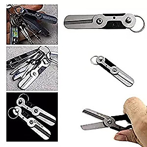 AKOAK 2 Pcs Stainless Steel Scissors Mini Scissors Camping Spring Bolt Keyring Outdoor Safety Tool Against Lost Travel Gadget (Black)
