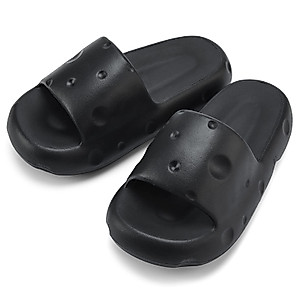welltree Cheese Slides for Women Pillow Slippers Cloud Sandals Non Slip Shower Shoes Recovery Slide Sandal,Black,7.5-8.5 Women