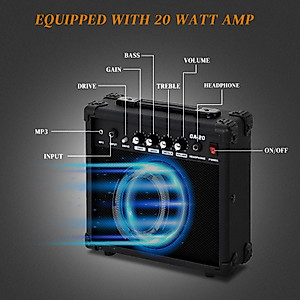 Ktaxon 39" Electric Guitar with 20Watt Amp, Full Size 170 Model Starter Guitar Kit for Beginners & Professional W/Bag, Shoulder Strap, Wrench Tool, Plectrum - Black