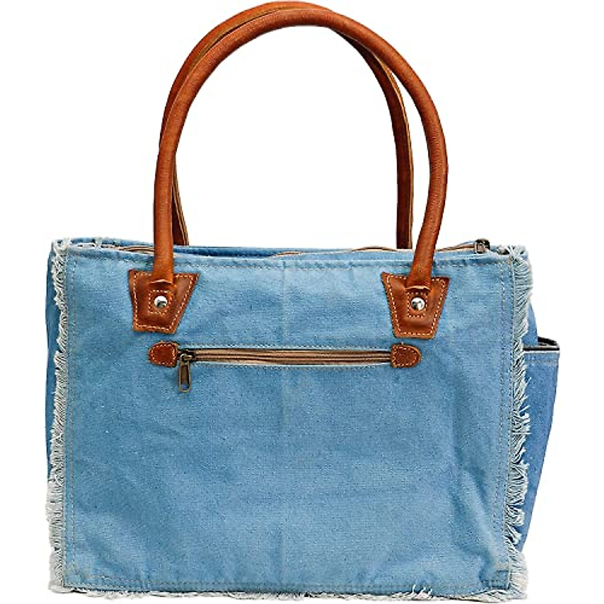 NATURALS EXPORT OAG Upcycle Canvas Bag, Handmade Canvas Bag With Leather, Canvas Tote Bag, Canvas Shoulder Bag, Canvas Handbag for Women, Blue