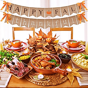 5 Pieces Happy Fall Burlap Banners Thanksgiving Garland Banners Maple Leaf Pumpkin Thanks Banners Rustic Fall Harvest Bunting Flags for Fall Harvest Thanksgiving Decorations