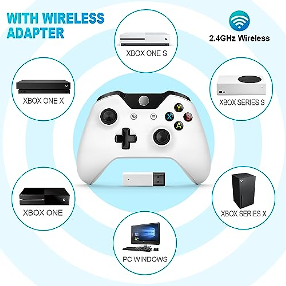 Xbox Controller with 1400mAh Lithium Battery, Xbox One Controller with 2.4GHz Wireless Adapter, Wireless Xbox Controller Compatible with Xbox One, Xbox Series X/S, Xbox One X/S Consoles and PC