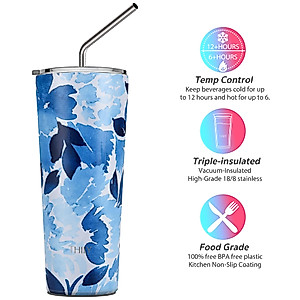 THILY Stainless Steel Vacuum Insulated Tumbler 26 oz Triple-Insulated Travel Mug with Splash-Proof Lid, for Iced Coffee and Hot Beverage, Blue Maple