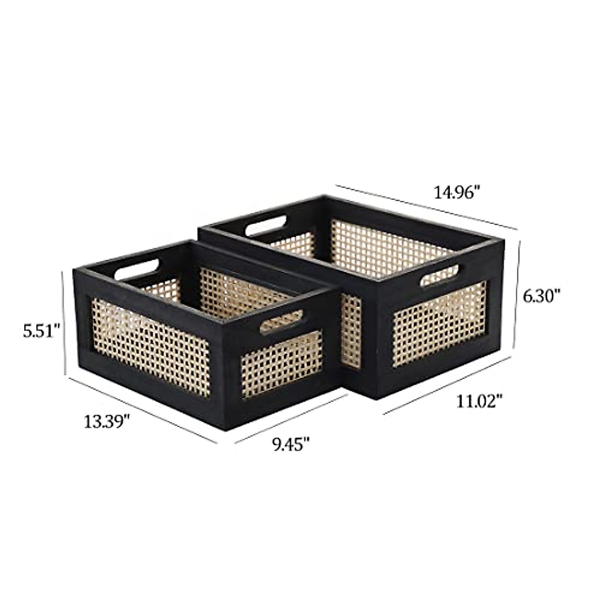 Desktop storage basket, sundry office drawer storage box, wood frame storage basket. (Black-Set2)