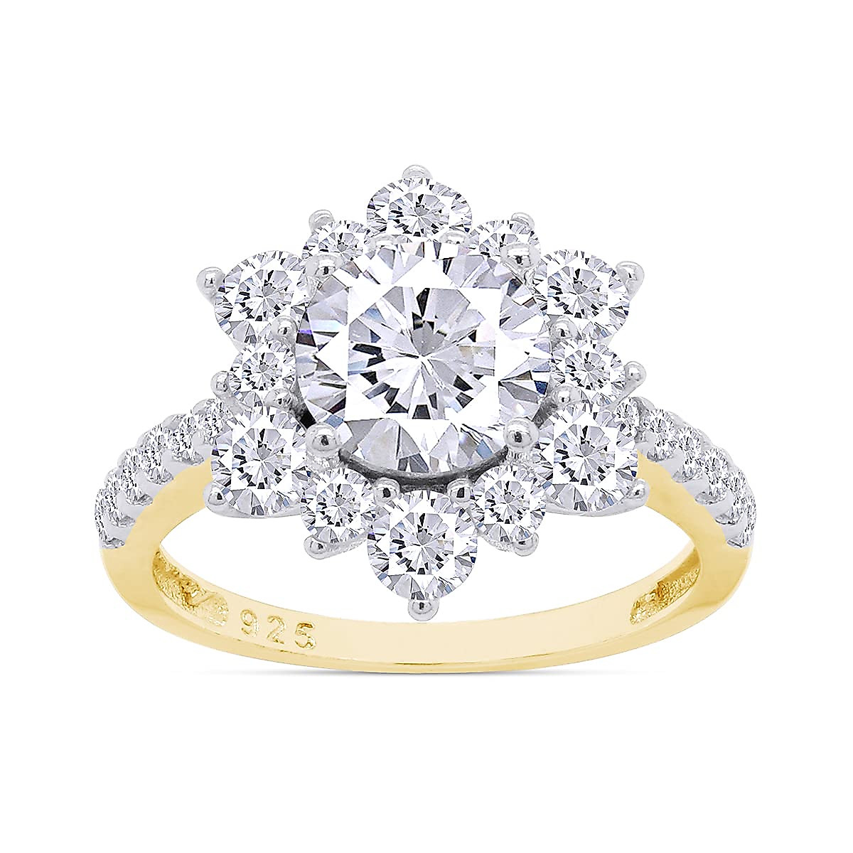 SAVEARTH DIAMONDS Center 1.20ct 7MM G-H Color Round Cut Lab Created Moissanite Diamond Cluster Engagement Ring In 14k Yellow Gold Over Sterling Silver Jewelry For Women Size-6