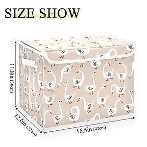 JUNZAN White Goose in Different Poses Storage Bins with Lids Collapsible Clothes Toys Storage Box with Handle Closet Organizer Home Decor Office Basket