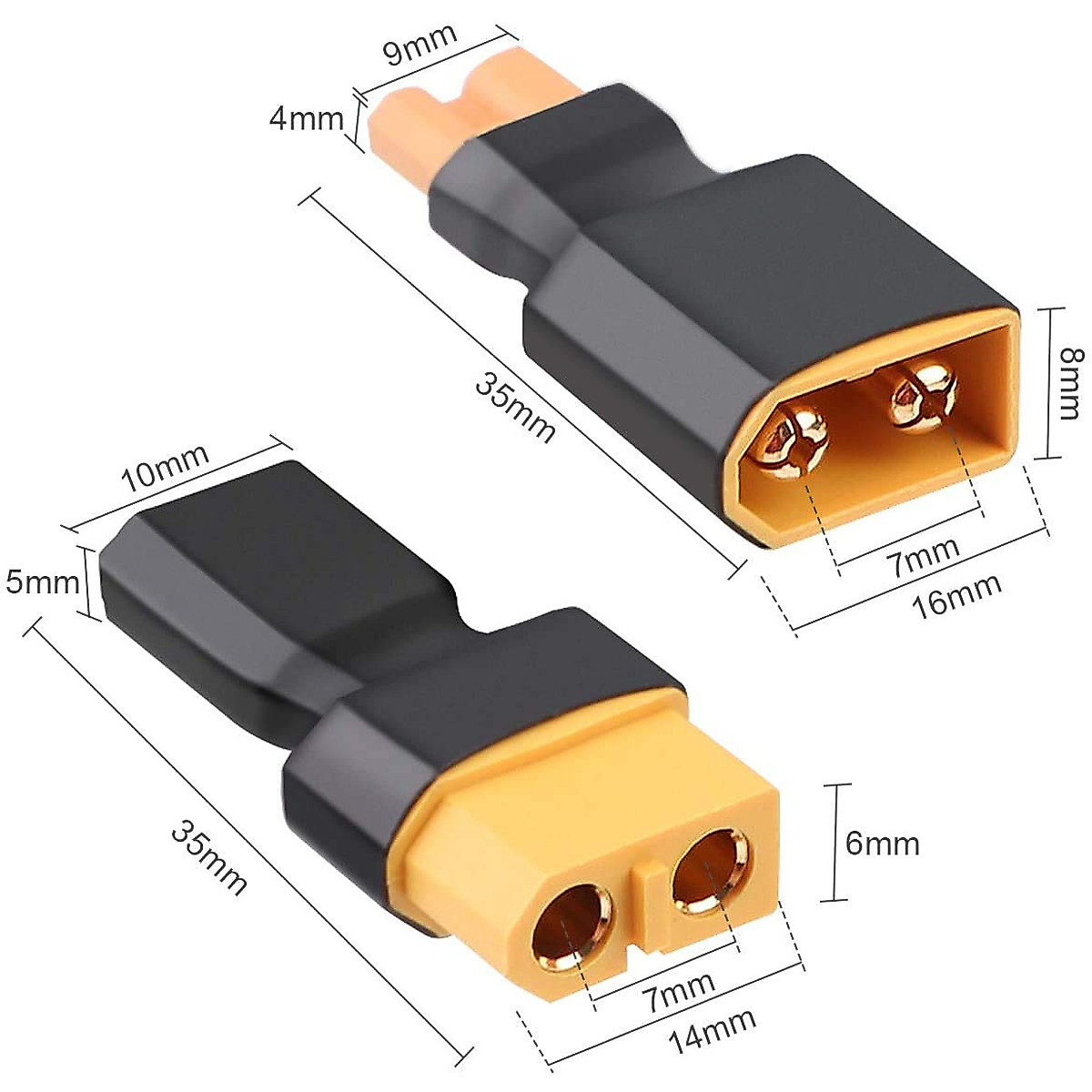 2 Pair No Wires XT30 to XT60 Plug Female Male Adapter Wireless Connector for RC FPV Drone Car Lipo NiMH Battery Charger ESC
