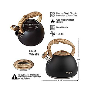 POLIVIAR Tea Kettle, Black Ti Stovetop Tea Kettle 2.7 Quart , Audible Whistling Teapot, Food Grade Stainless Steel for Anti-Rust and Anti Hot Handle, Suitable for All Heat Sources (JX2018-WB20)