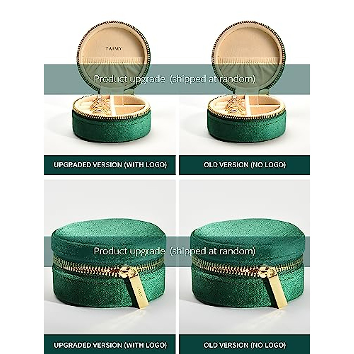 TAIMY Velvet Travel Jewelry Box, Round Small Travel Jewelry Case for Women Girls, Portable Mini Jewelry Travel Organizer Boxes for Rings Earrings Necklaces Bracelets(Dark Emerald)