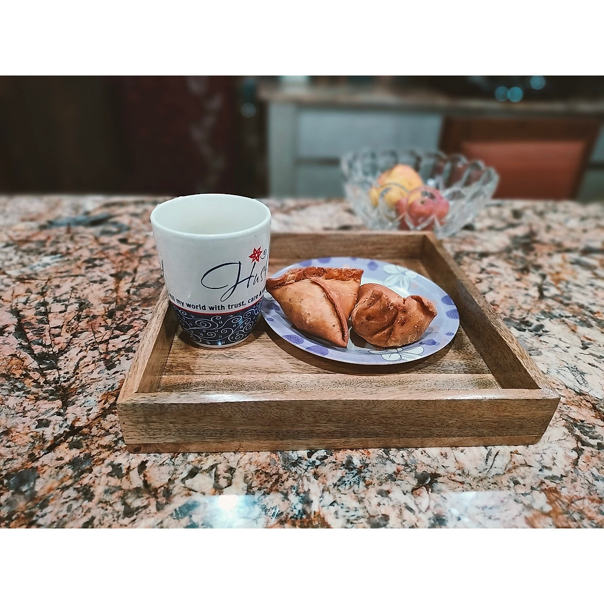 Natural Brown Wood Large Square Shaped Rustic Wooden Serving Tray Farmhouse Decor Square Top Breakfast Trays Tea Cheese Board Coffee Table