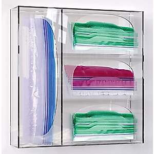 Ziplock Bag Storage Organizer, Acrylic Kitchen Drawer Baggie Box for Ziploc, Plastic Bag Holder, Food Storage Bag Holder, Compatible with Ziploc, Solimo, Glad, Hefty for Gallon, Quart, Sandwich & Snack Variety Size Bags